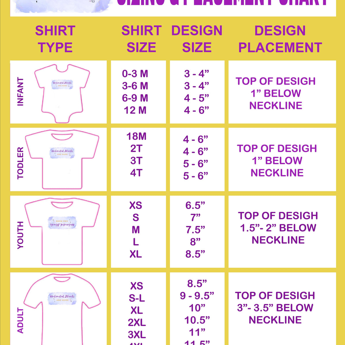 Sizing & Placement Chart *Digital Download* – Unlimited Blanks and More